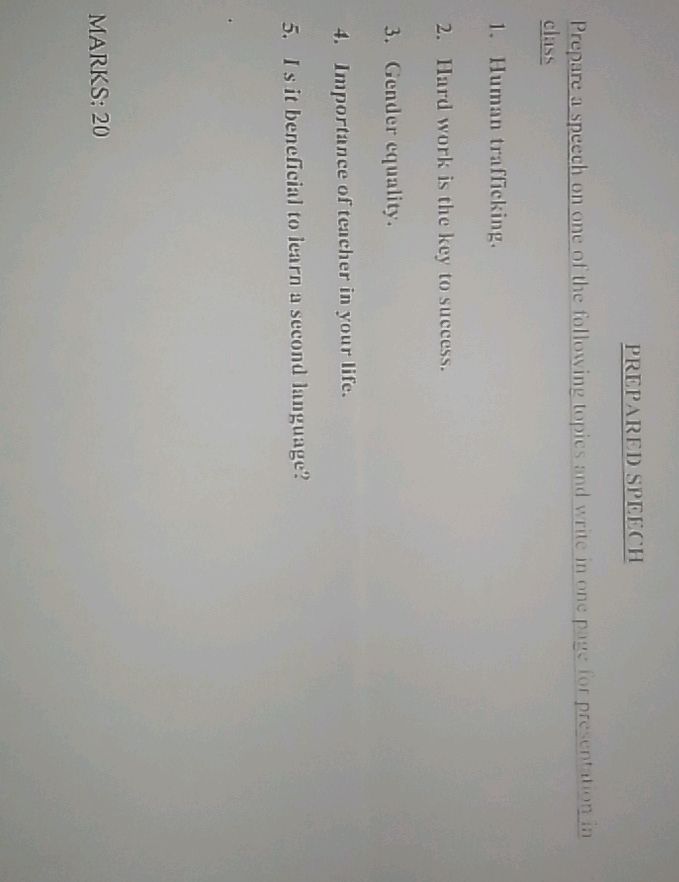 Prepare a speech on one of the following | StudyX