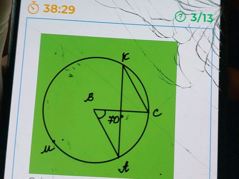 In the circle, the angle at the center is 70 | StudyX
