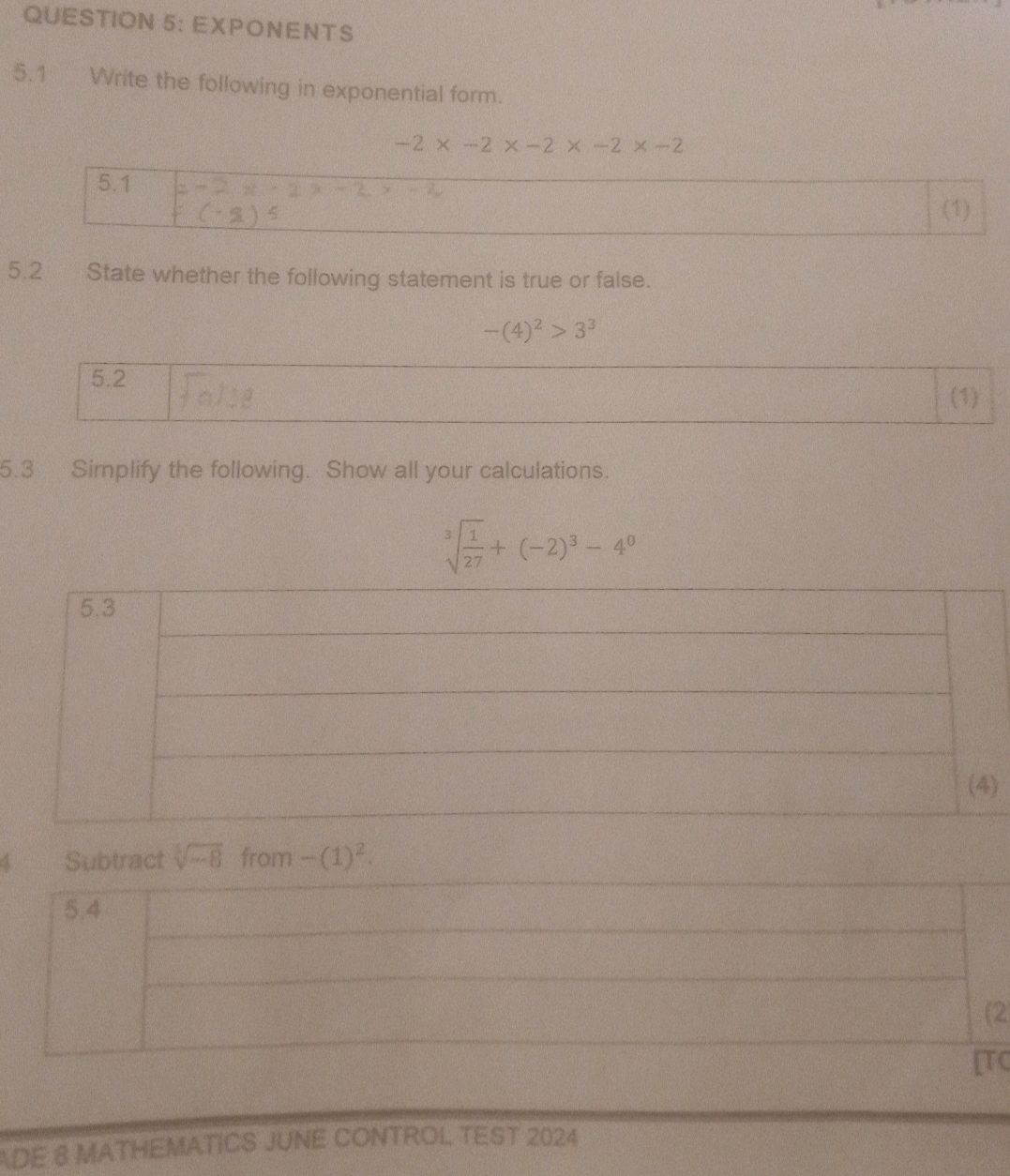 5. Write the following in exponential form. | StudyX