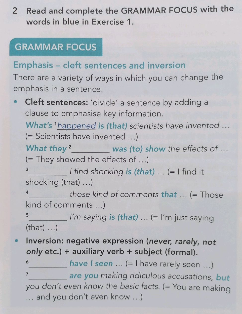 Read and complete the GRAMMAR FOCUS with the | StudyX