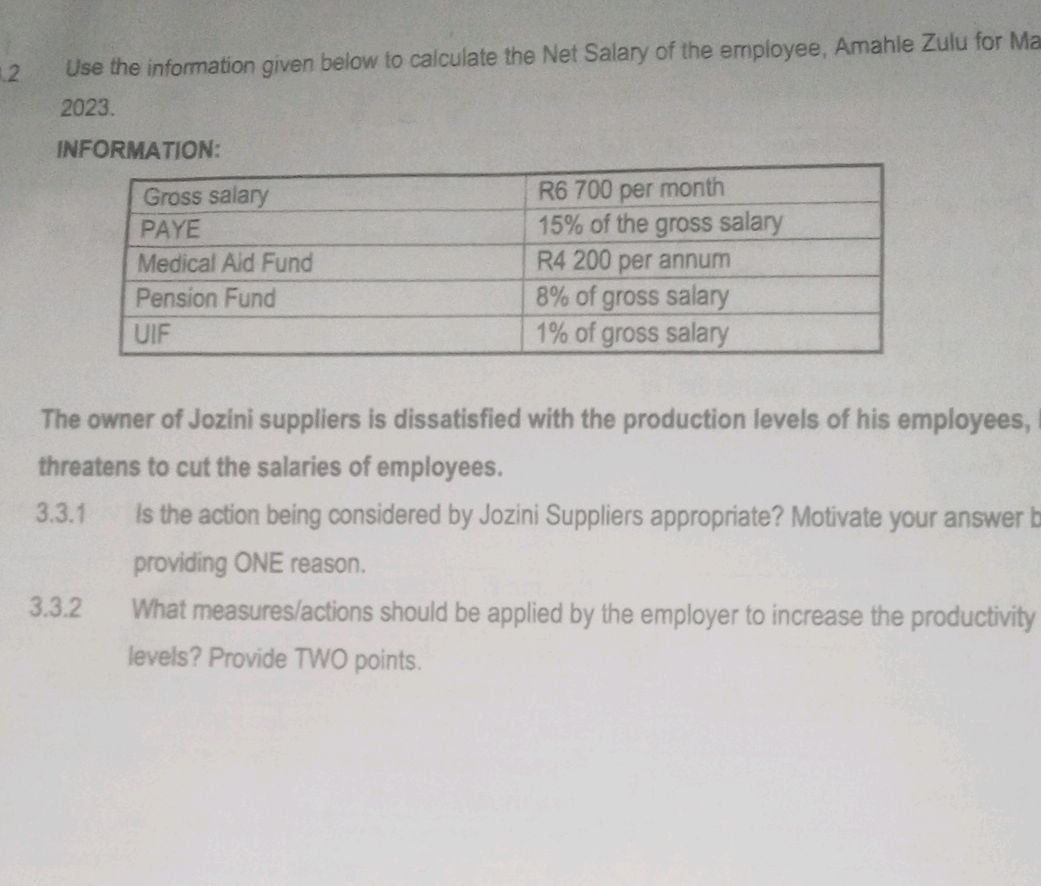 Use the information given below to calculate | StudyX