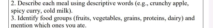 2. Describe each meal using descriptive | StudyX