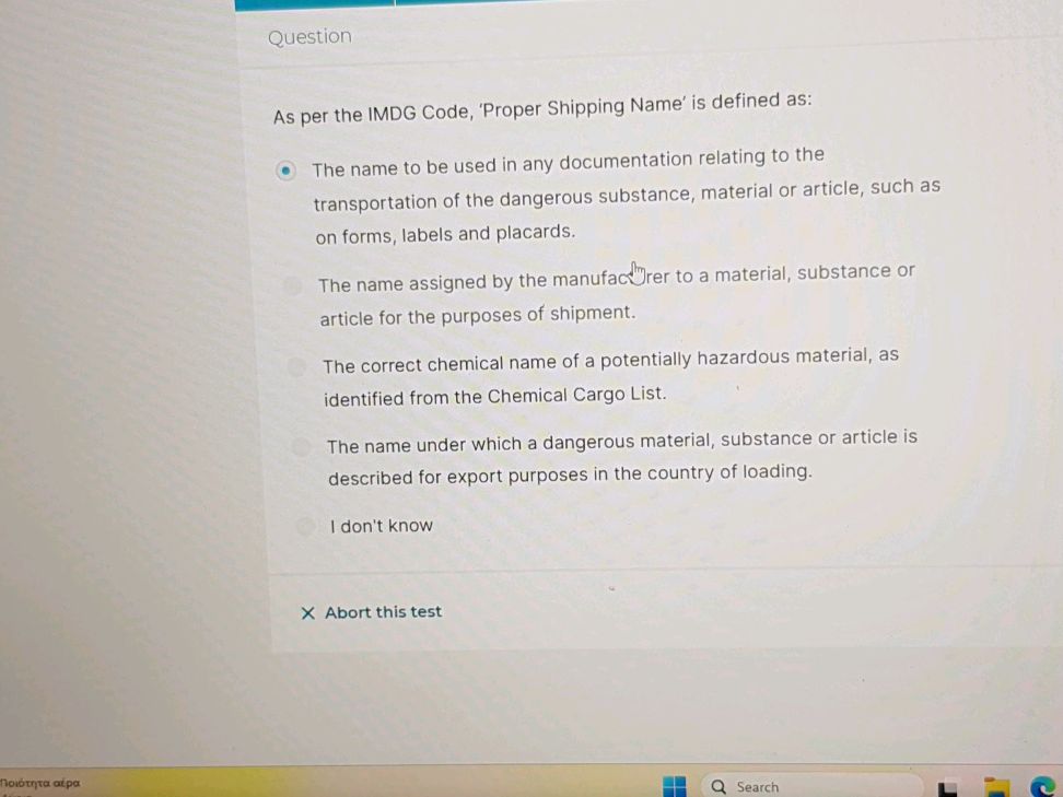 As per the IMDG Code, 'Proper Shipping Name'