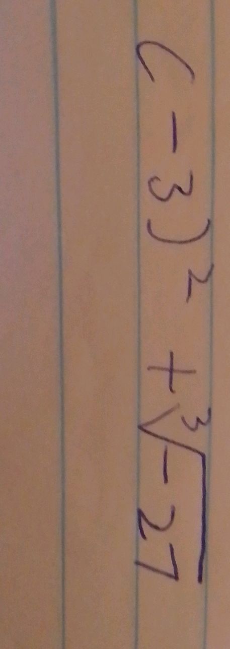 Simplify (-3)^2 + \sqrt{-27} | StudyX