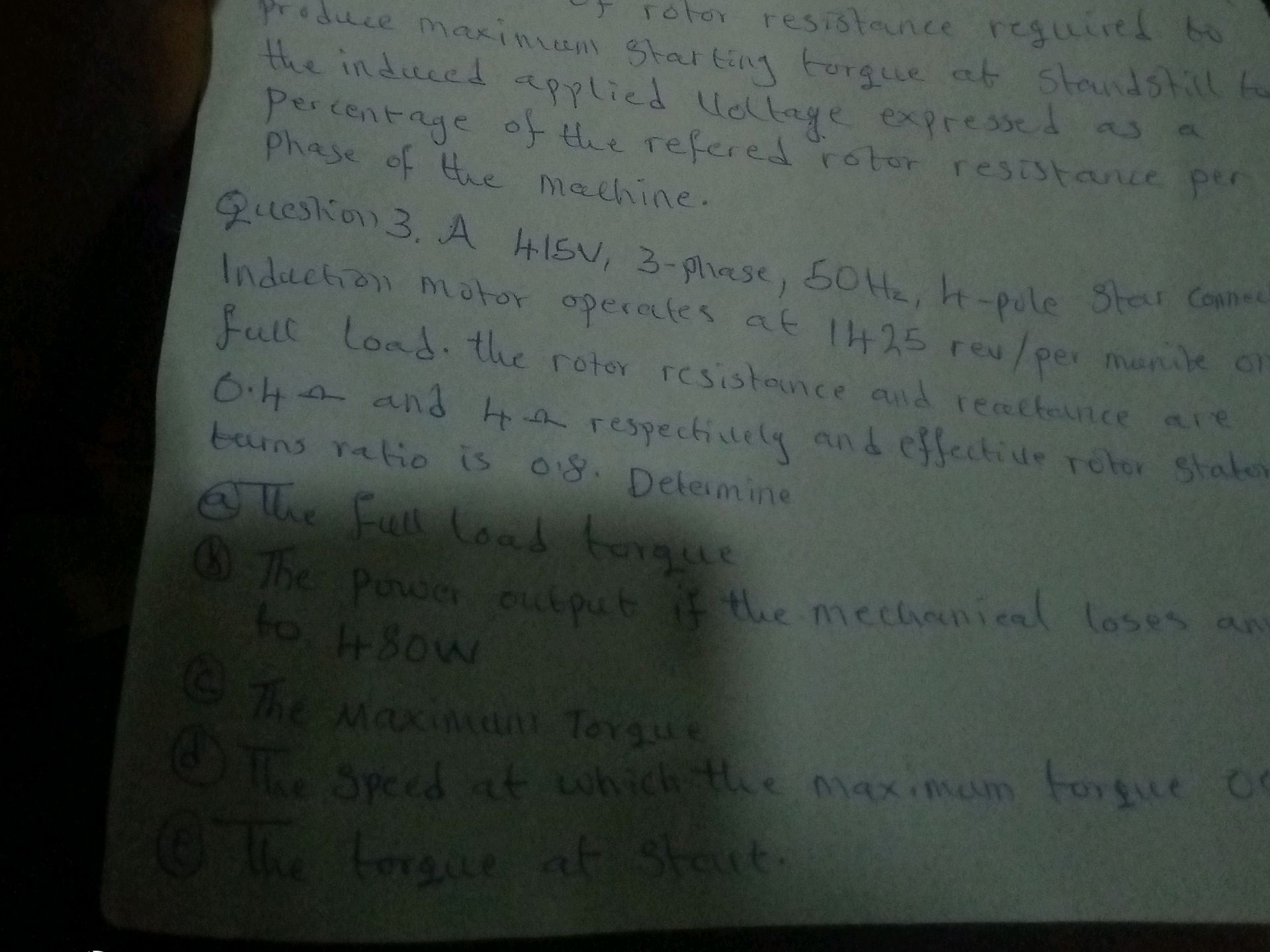 Question 3. A 415V, 3-phase, 50Hz, 4-pole | StudyX