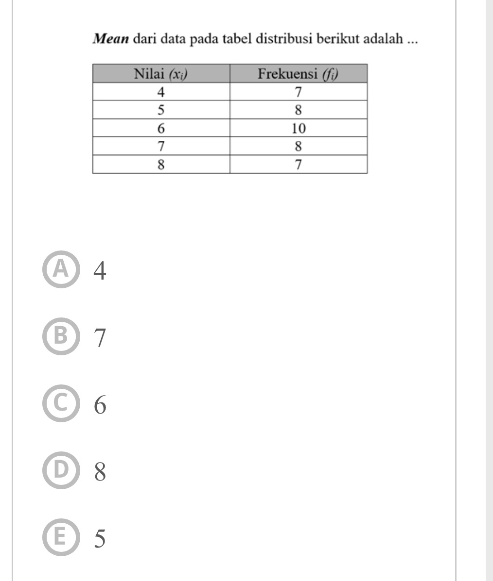 Mean dari data pada tabel distribusi berikut | StudyX