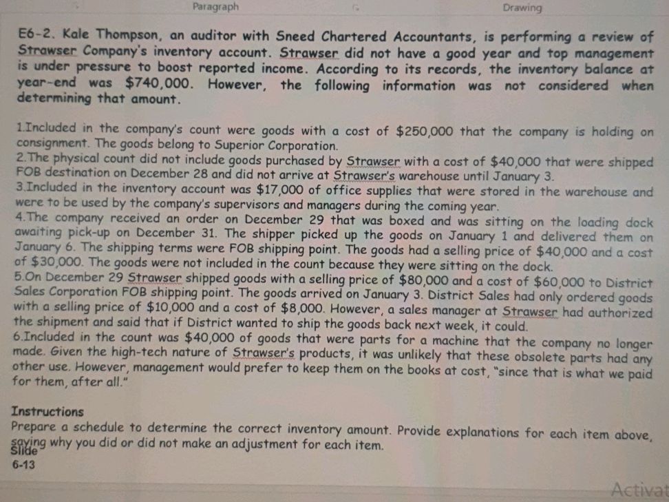 E6-2. Kale Thompson, an auditor with Sneed | StudyX