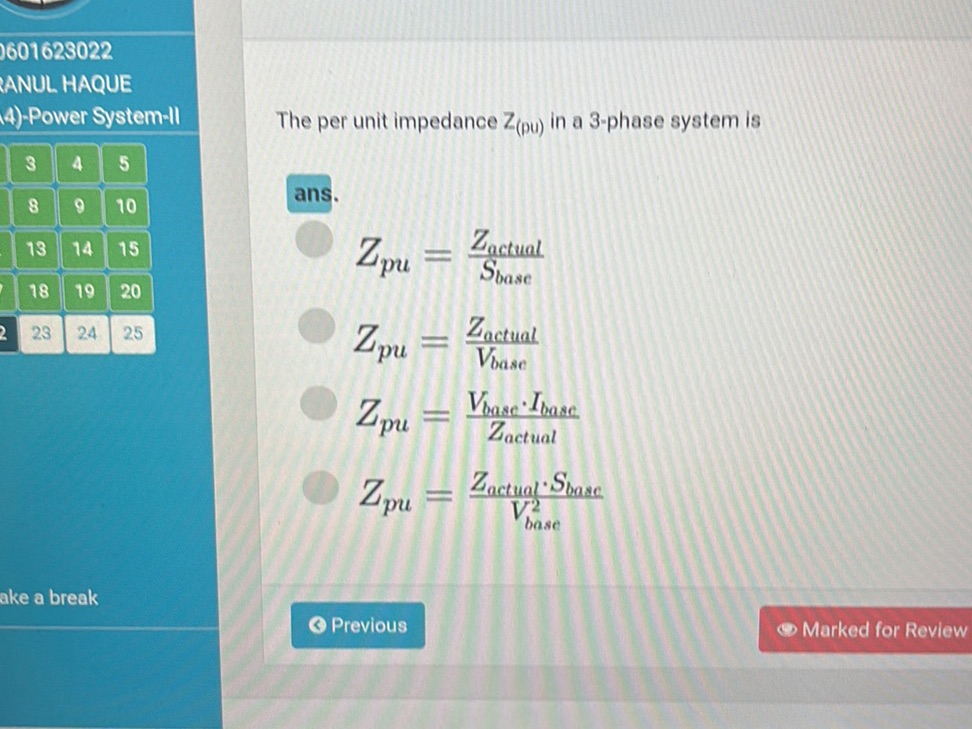 The per unit impedance $Z_{pu}$ in a 3-phase | StudyX