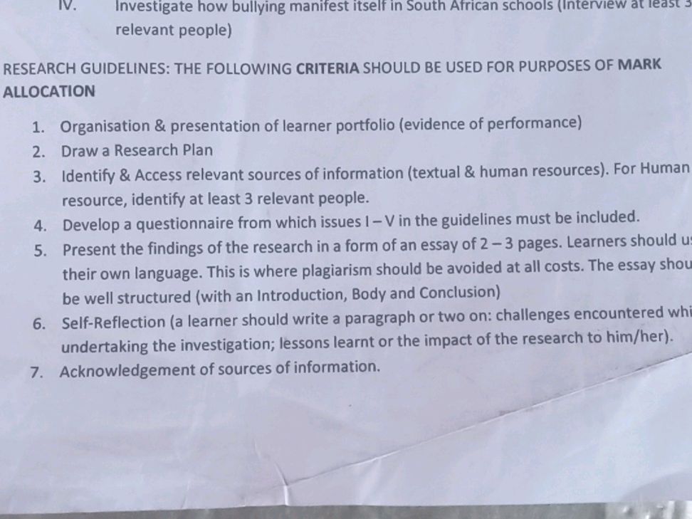 IV. Investigate how bullying manifest itself | StudyX