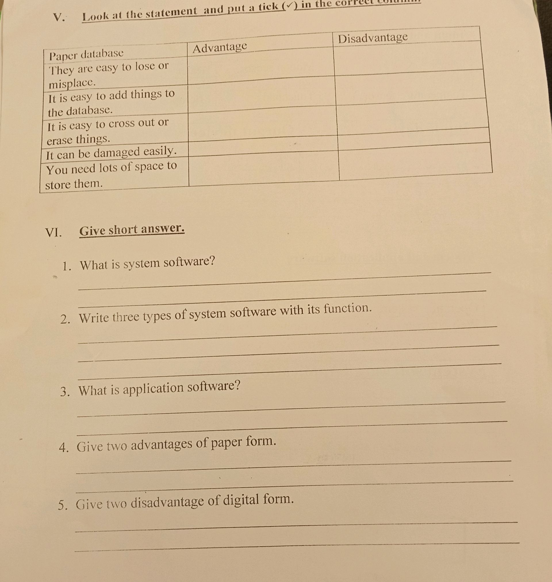 V. Look at the statement and put a tick ( ) | StudyX