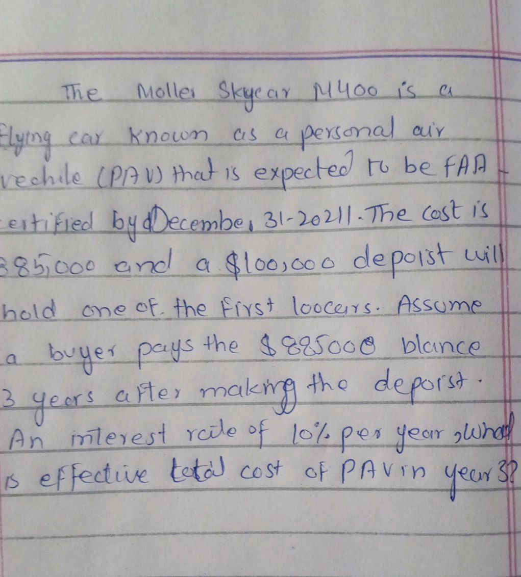 The Moller Skycar M400 is a flying car known | StudyX