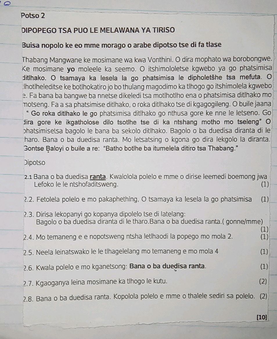2.1 Bana o ba duedisa ranta. Kwalolola | StudyX