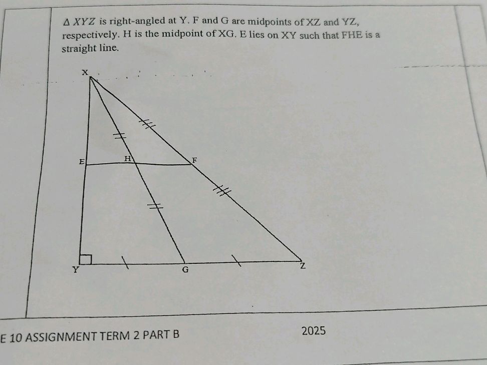 $ XYZ$ is right-angled at Y. F and G are | StudyX