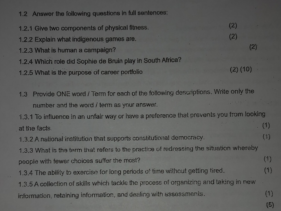 1.2 Answer the following questions in full | StudyX