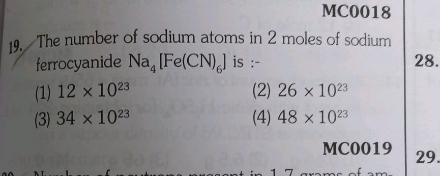 19. The number of sodium atoms in 2 moles of | StudyX