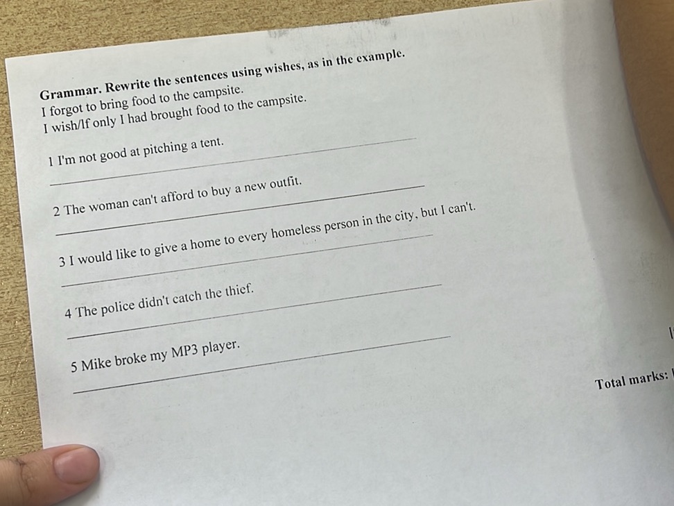 Grammar. Rewrite the sentences using wishes, | StudyX