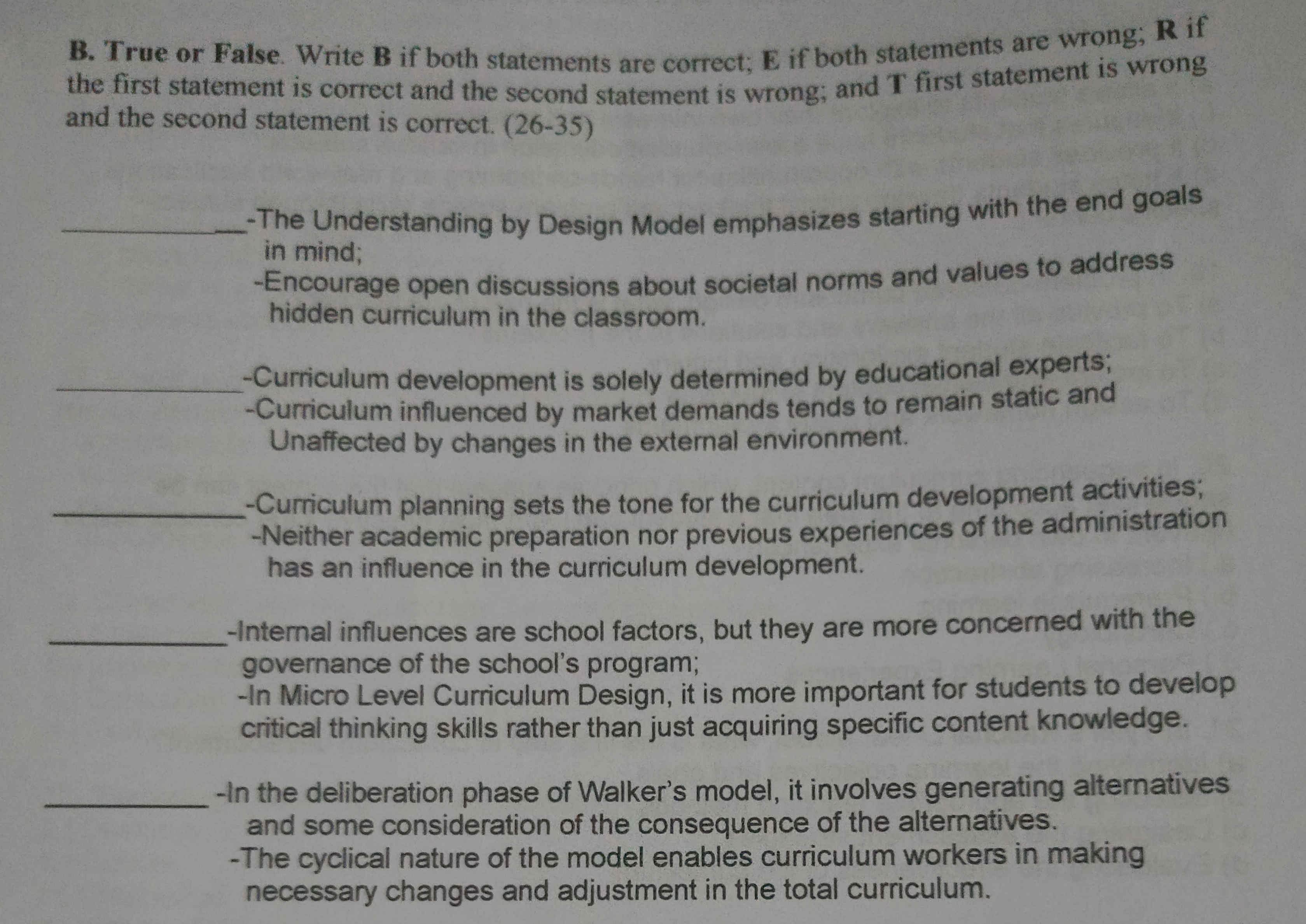 B. True or False. Write B if both statements | StudyX