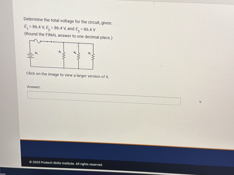 Determine the total voltage for the circuit, | StudyX