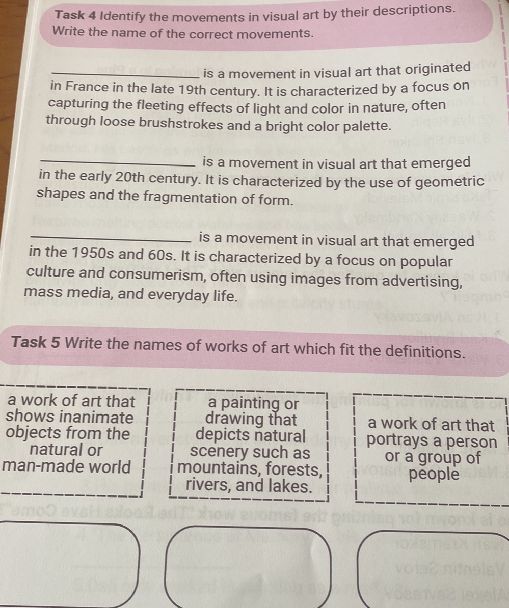 Task 4 Identify the movements in visual art | StudyX