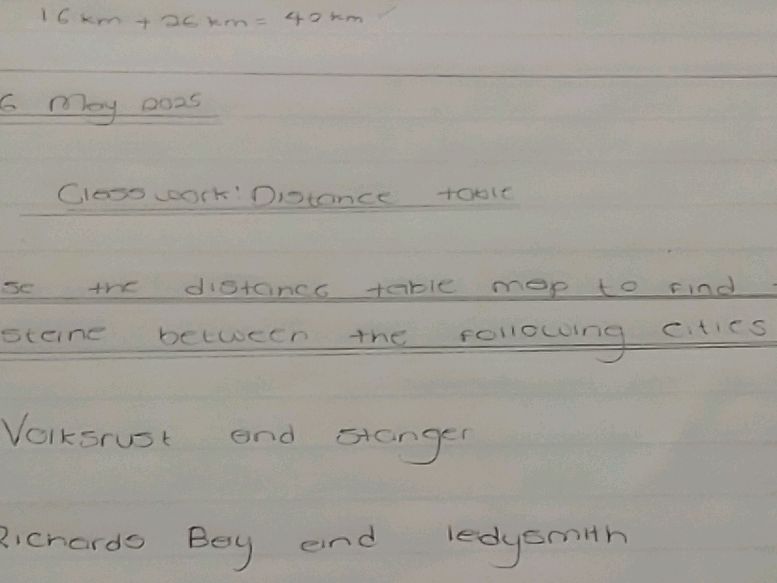 Closs work: Distance table Use the distance | StudyX