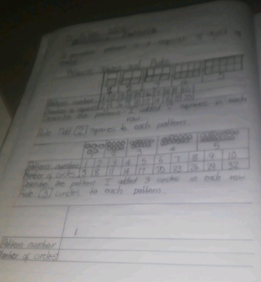 Rule: Add [2] squares to each pattern. | | StudyX