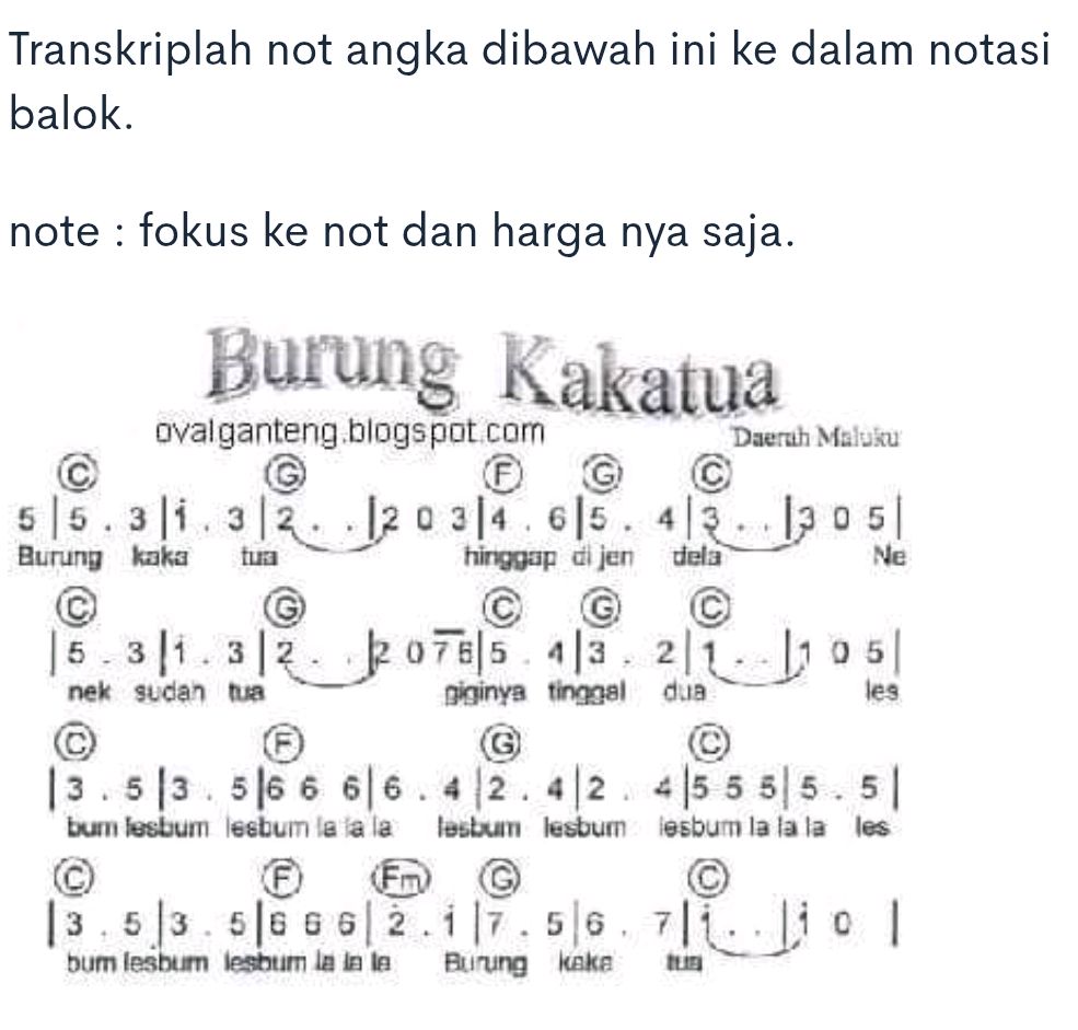 Transkriplah not angka dibawah ini ke dalam | StudyX