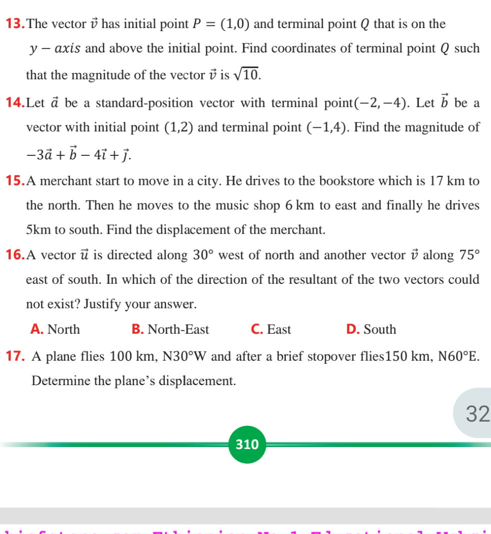 13. The vector ${v}$ has initial point $P = | StudyX