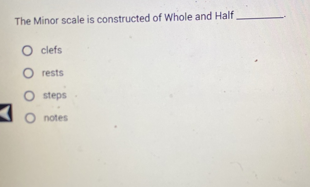 The Minor scale is constructed of Whole and | StudyX