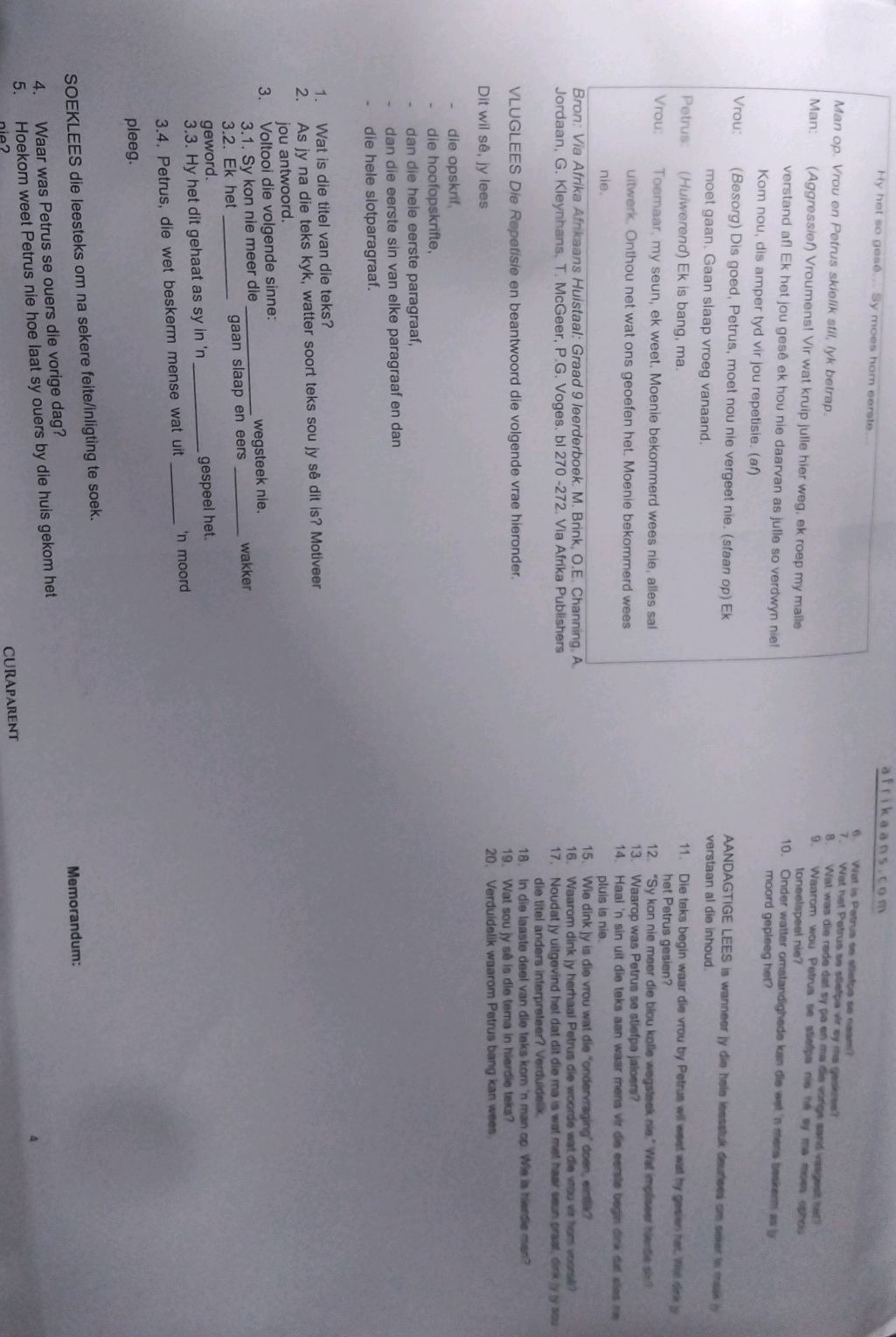 1. Wat is die titel van die teks? 2. As jy | StudyX