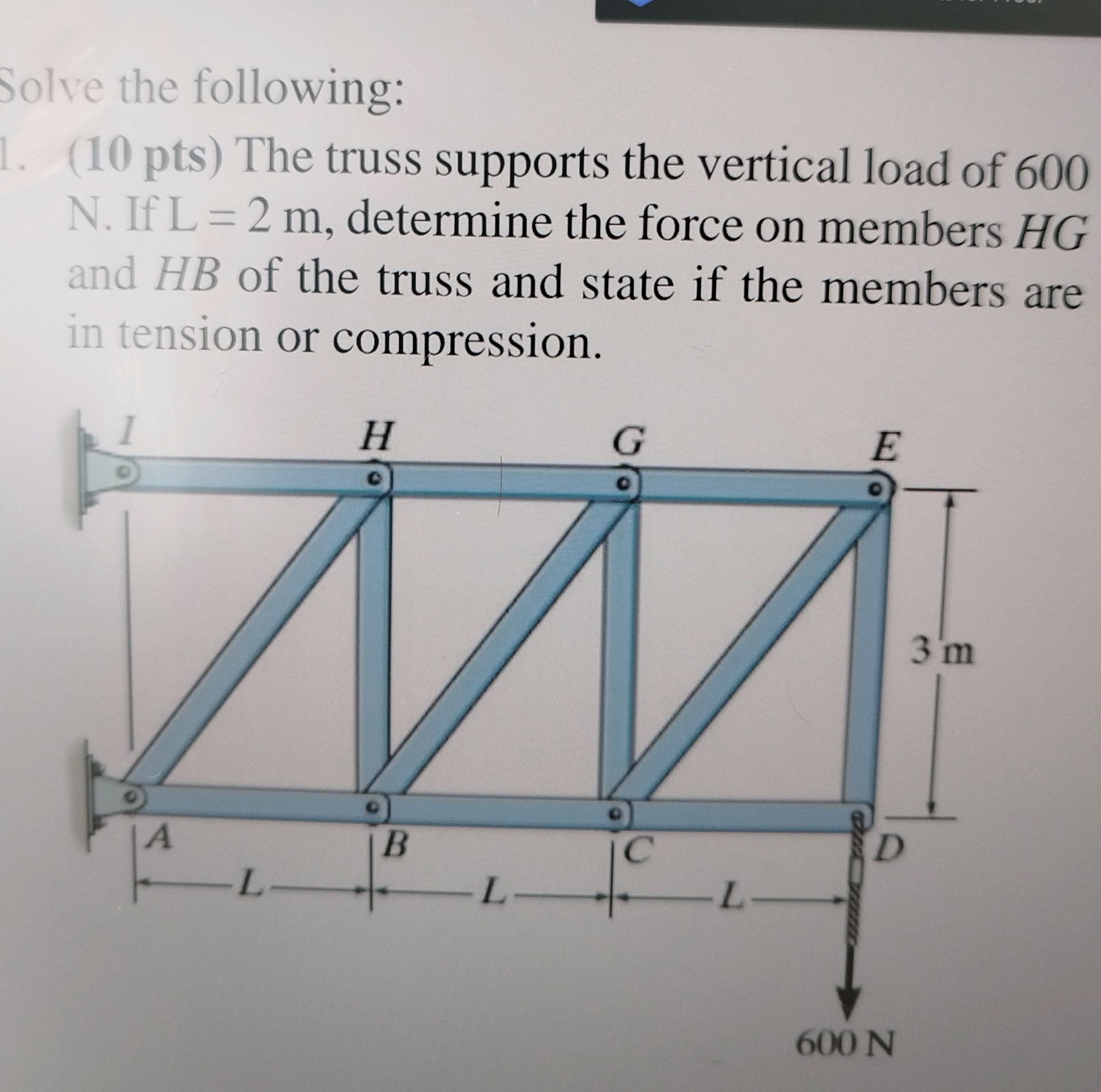 Solve the following: 1. (10 pts) The truss | StudyX