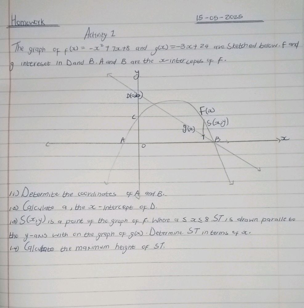 The graph of $f(x) = -x^2 + 7x + 8$ and | StudyX