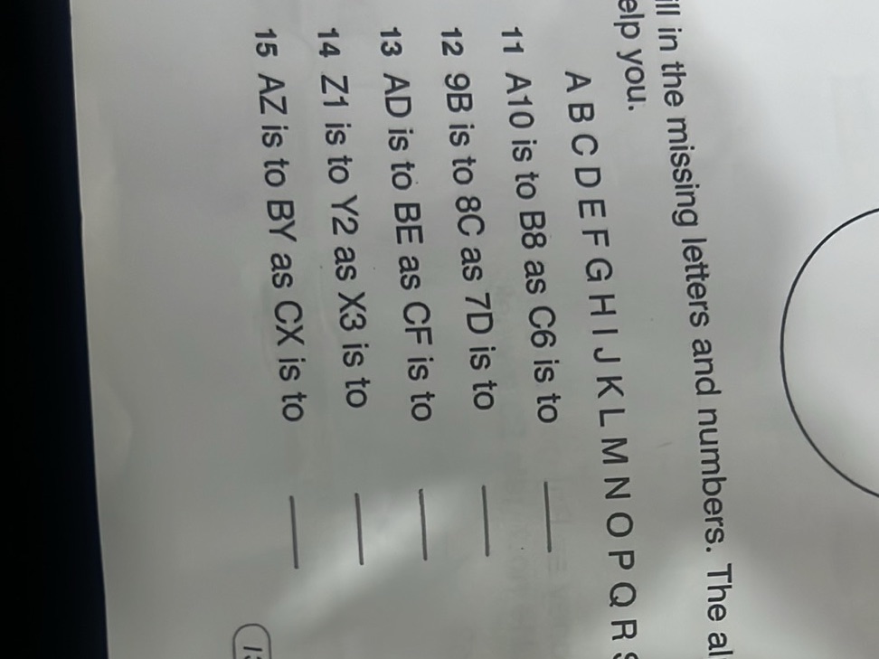 Fill in the missing letters and numbers. The | StudyX