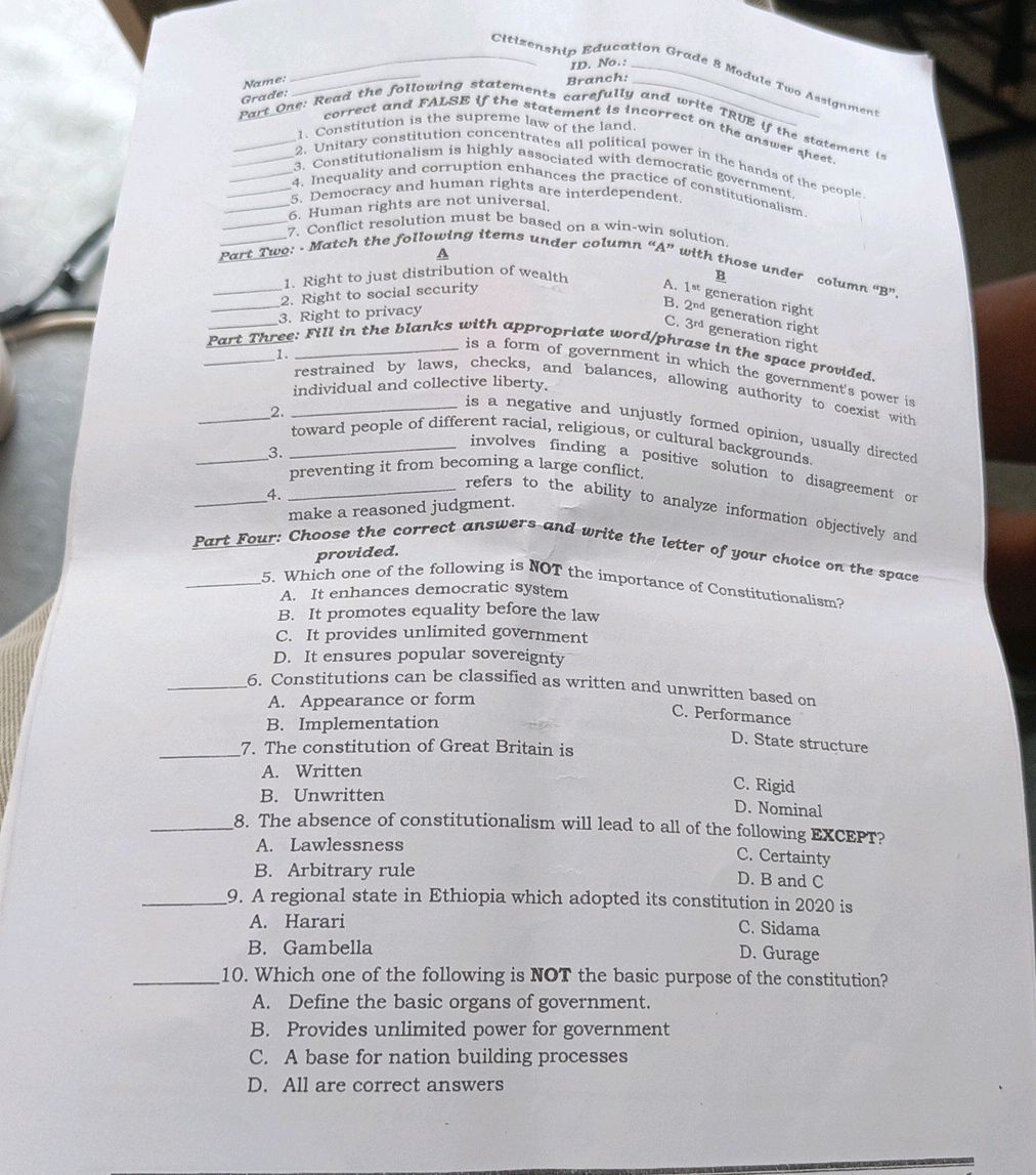 Part One: Read the following statements | StudyX