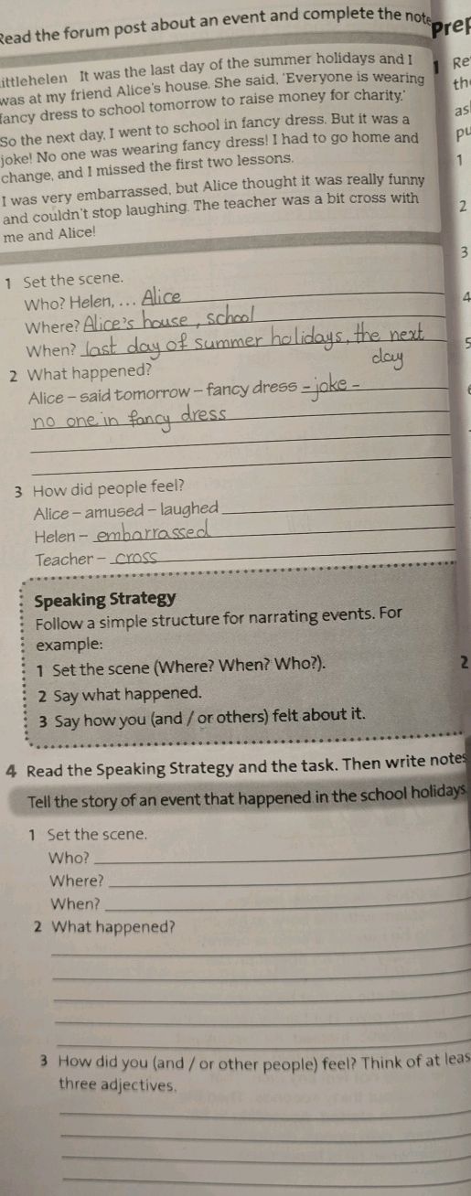 1 Set the scene. Who? Helen, ... Alice | StudyX