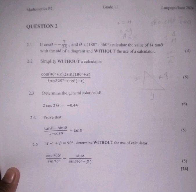 2.1 If $ = - {7}{25}$, and $ (180^ ; | StudyX