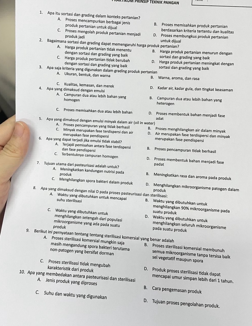 1. Apa itu sortasi dan grading dalam konteks | StudyX