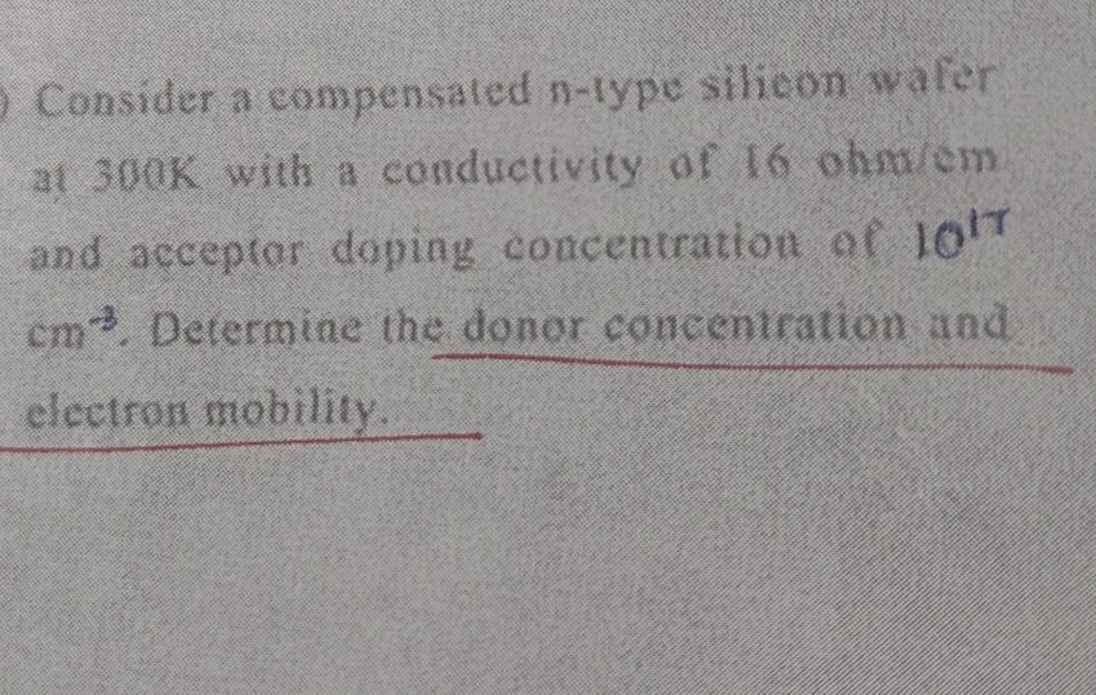Consider a compensated n-type silicon wafer | StudyX
