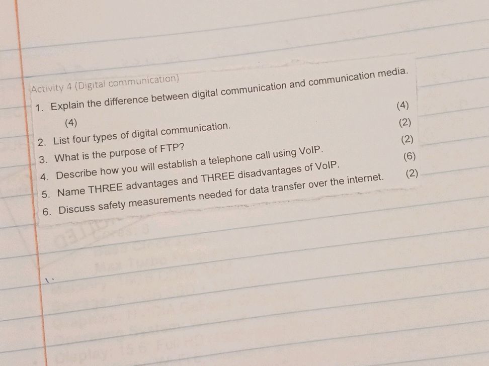 Activity 4 (Digital communication) 1. | StudyX