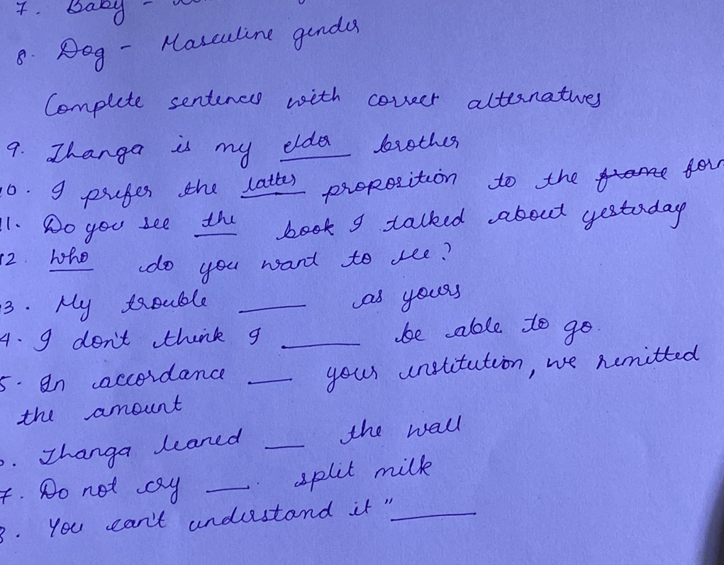 Complete sentences with correct alternatives | StudyX