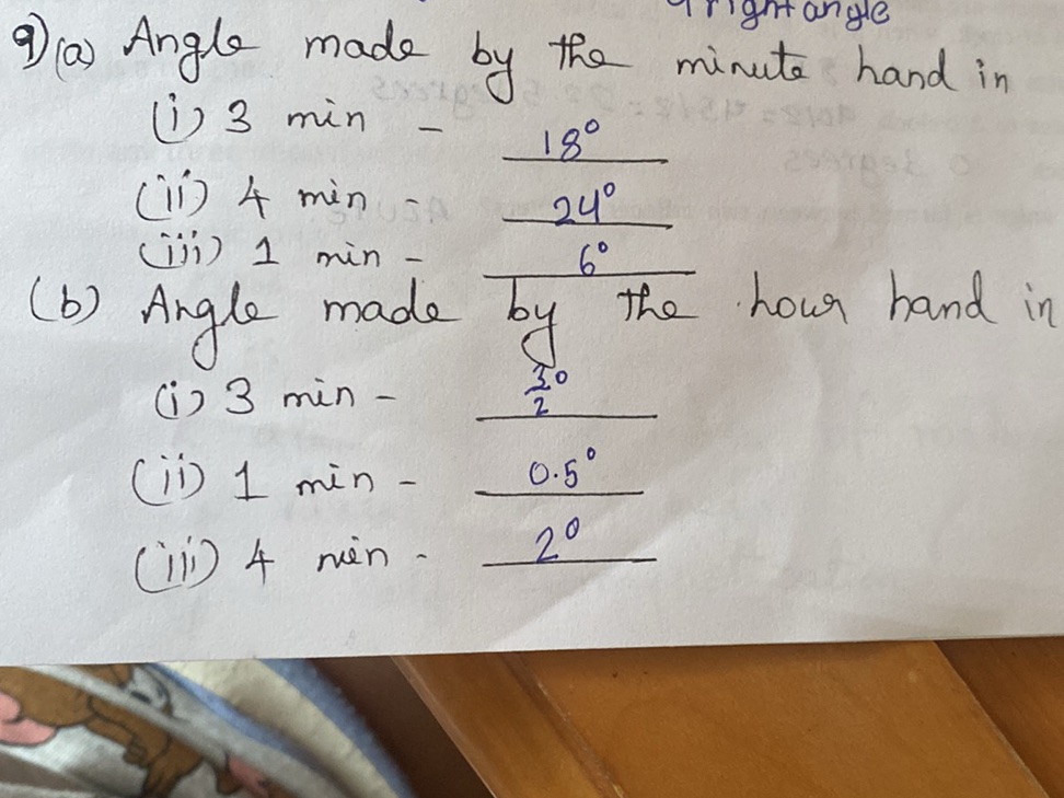 (a) Angle made by the minute hand in (i) 3 | StudyX