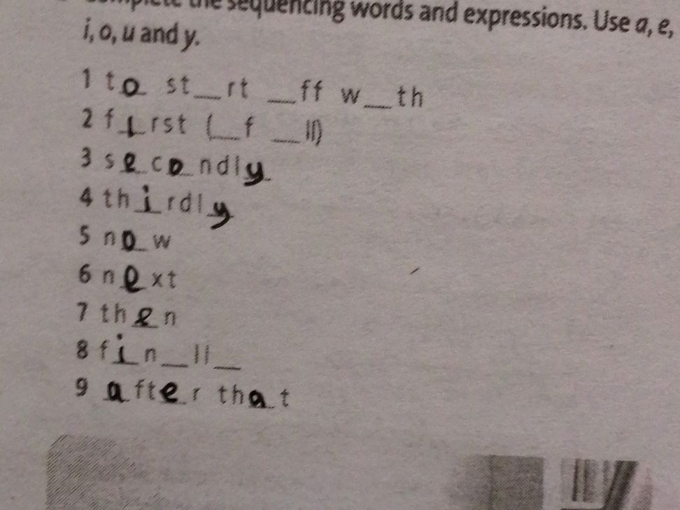 Complete the sequencing words and | StudyX