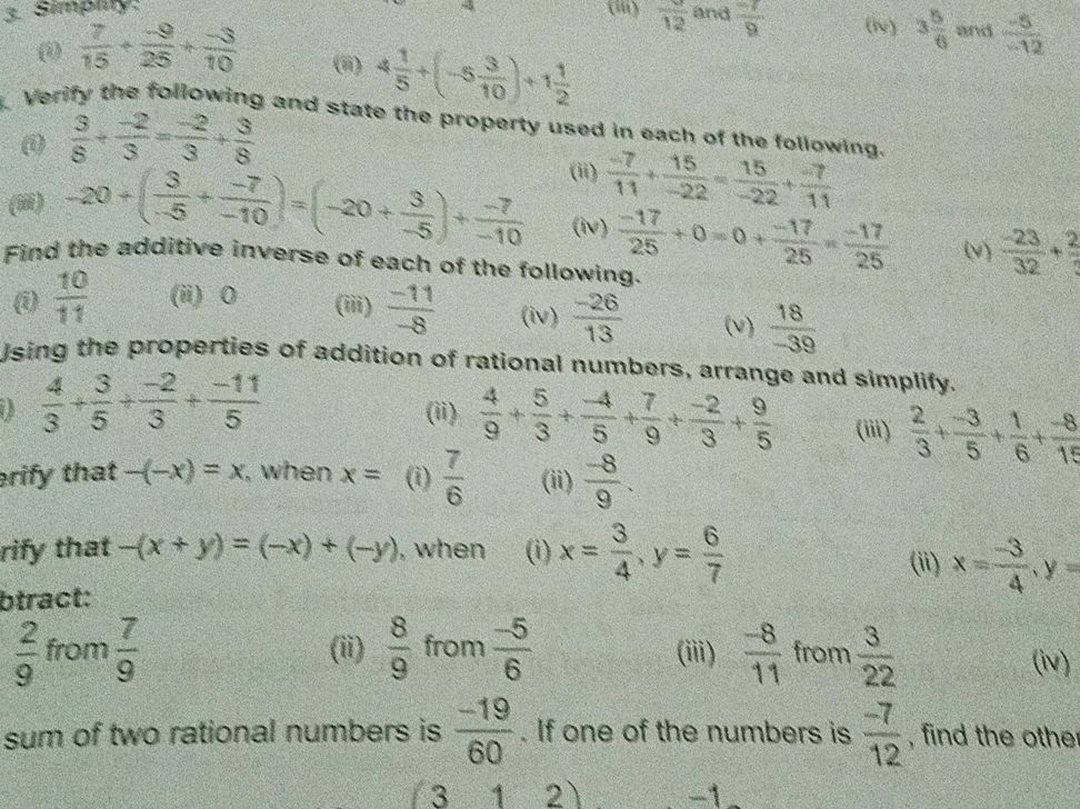 3. Simplify: (i) $ {7}{15} + {-9}{25} + | StudyX