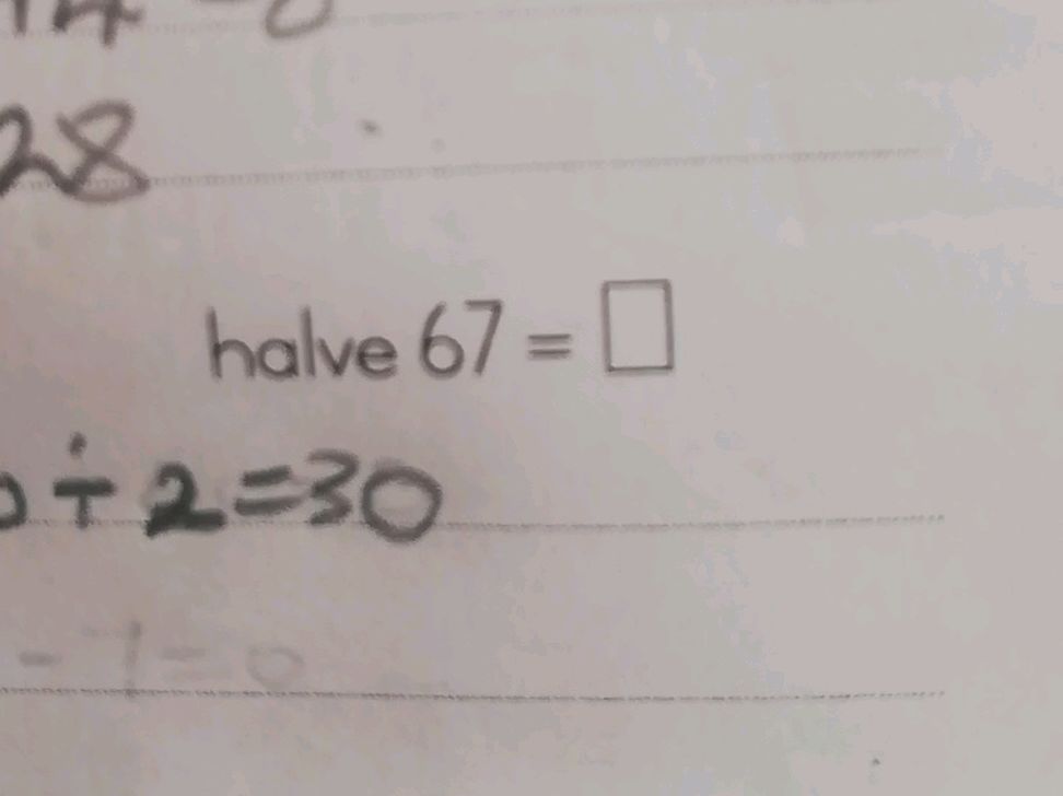 Halving a Number: What is half of 67? | StudyX