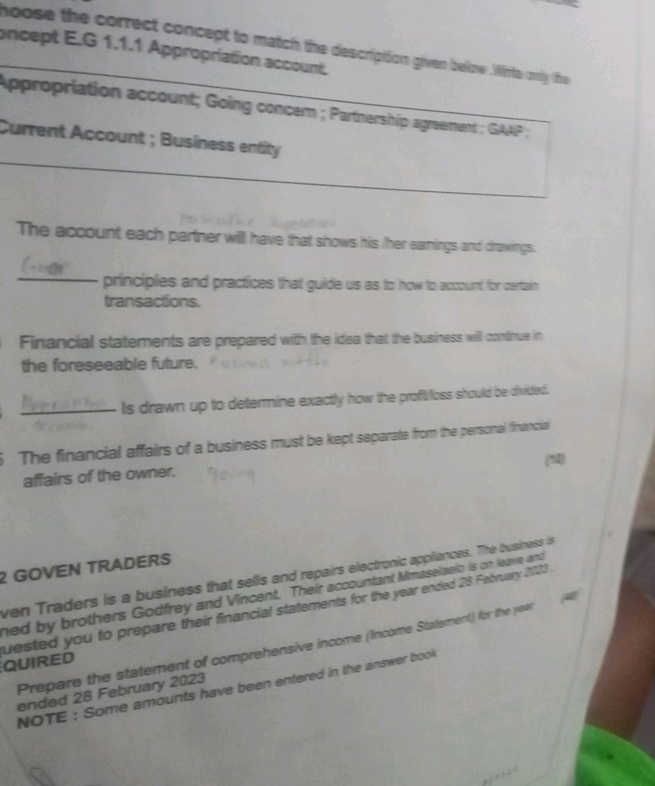 Choose the correct concept to match the | StudyX