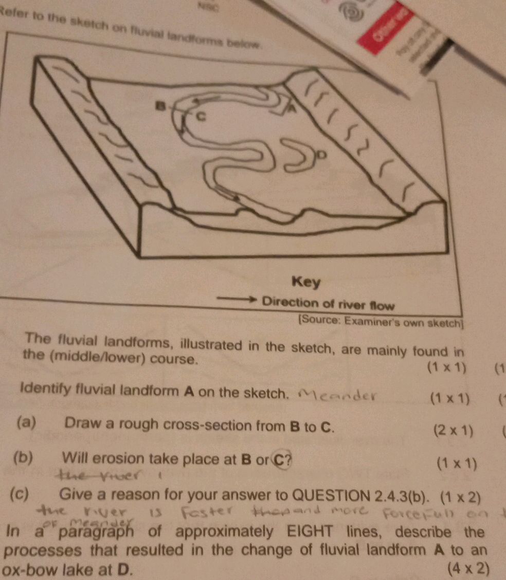 Refer to the sketch on fluvial landforms | StudyX
