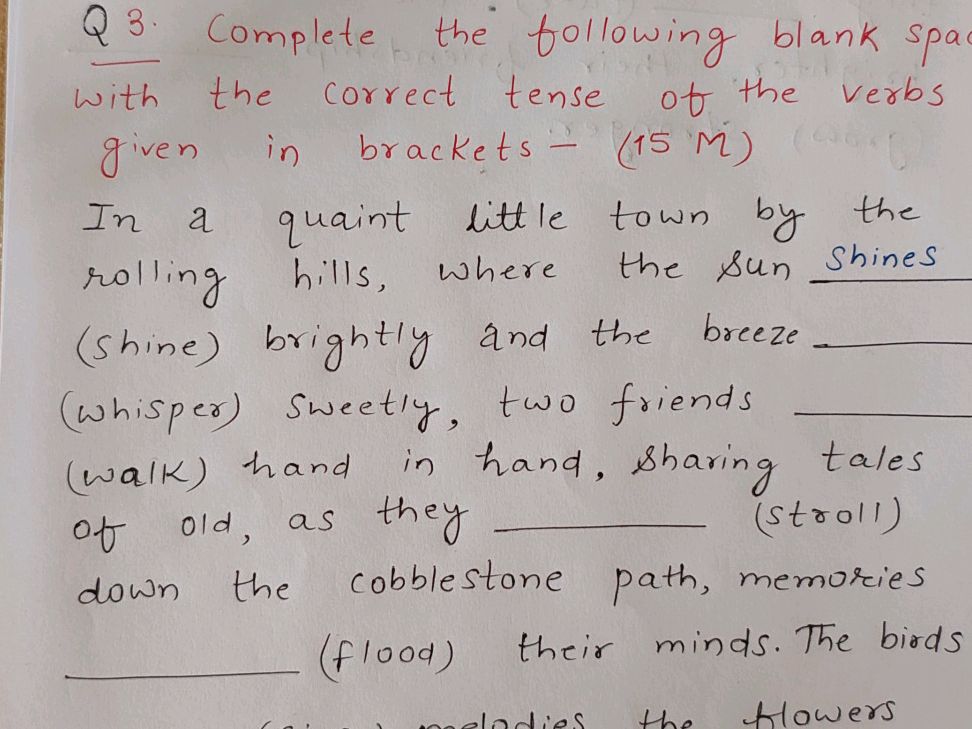 Q3. Complete the following blank space with | StudyX