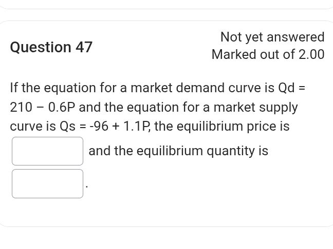 If the equation for a market demand curve is | StudyX