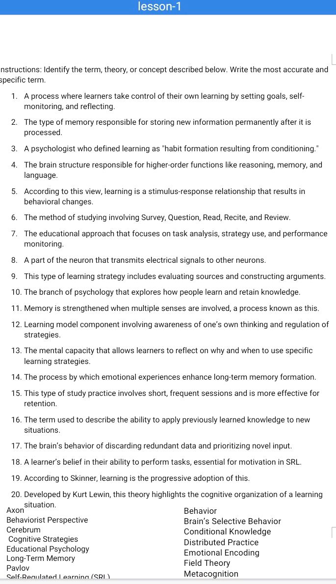 Instructions: Identify the term, theory, or | StudyX