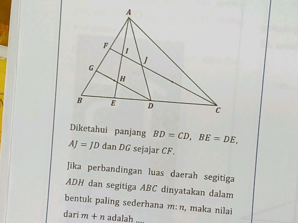Diketahui panjang $BD = CD$, $BE = DE$, $AJ | StudyX