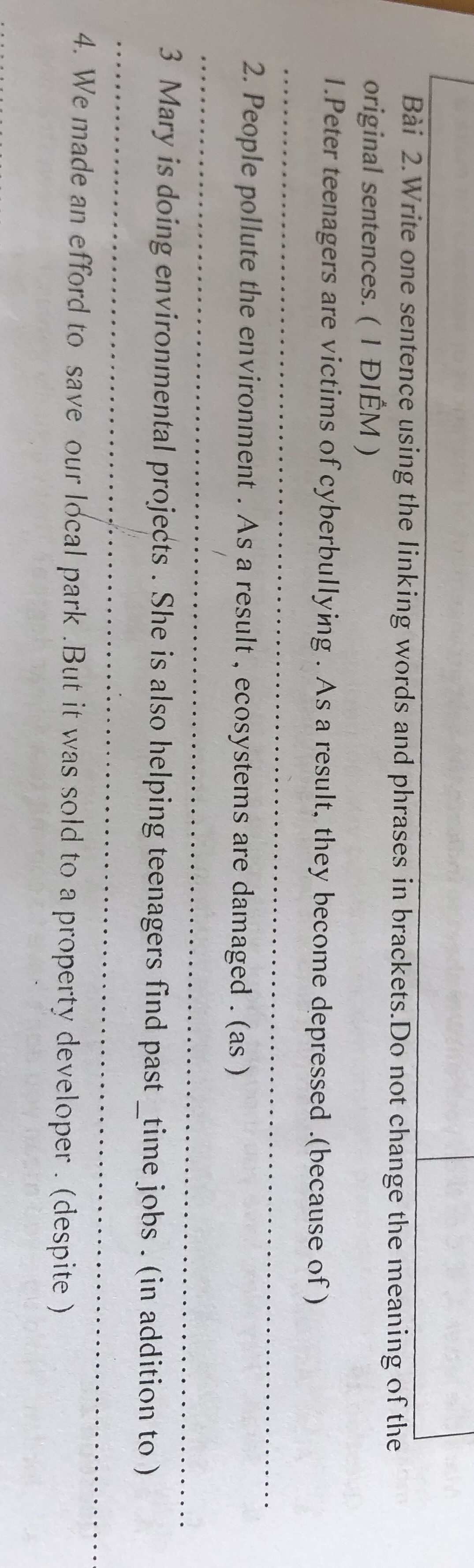 Bài 2. Write one sentence using the linking | StudyX